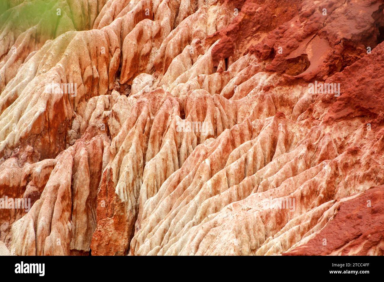 Red sandstone formations and needles (Tsingys) in Tsingy Rouge Park in ...