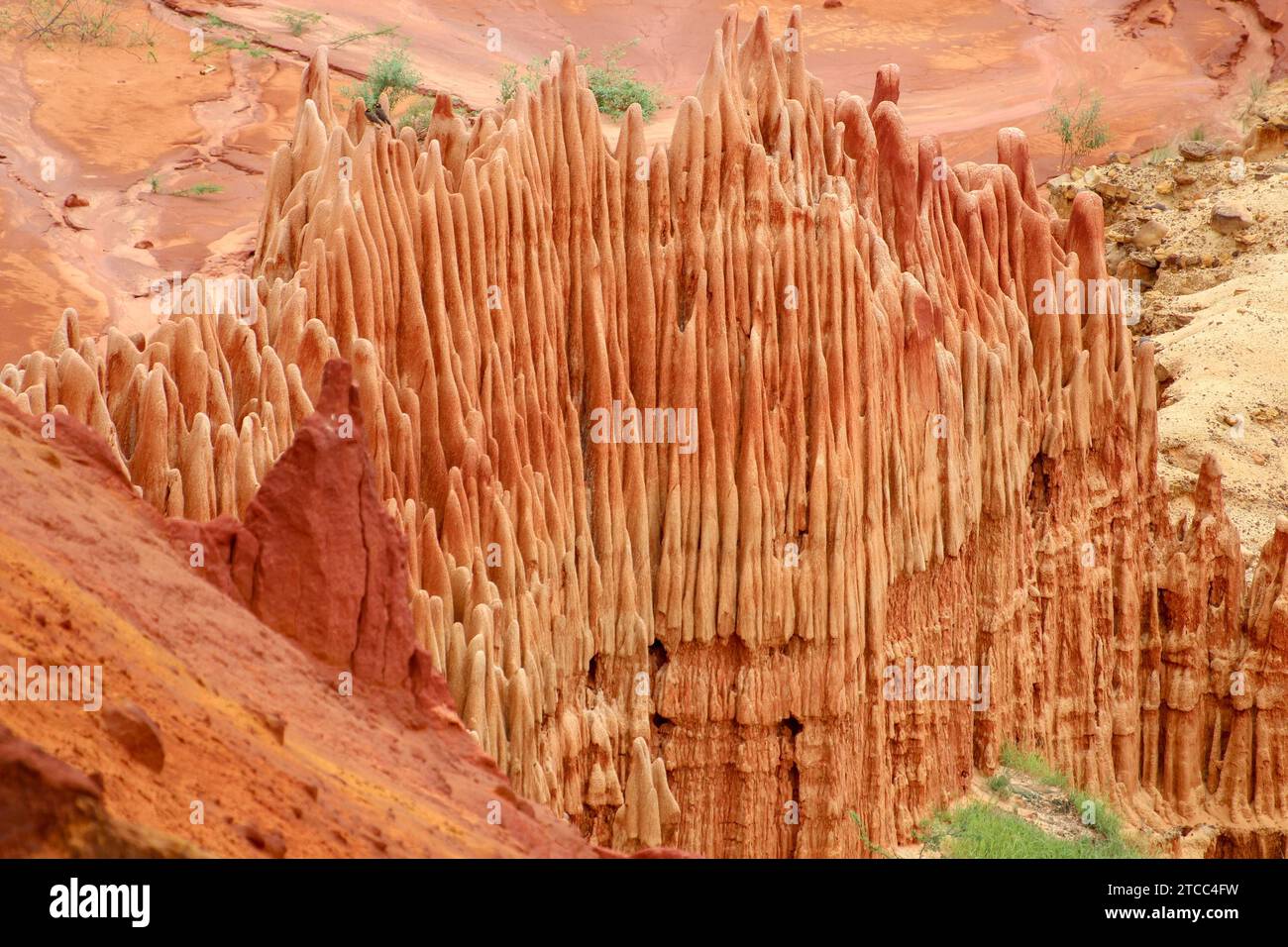 Red sandstone formations and needles (Tsingys) in Tsingy Rouge Park in ...