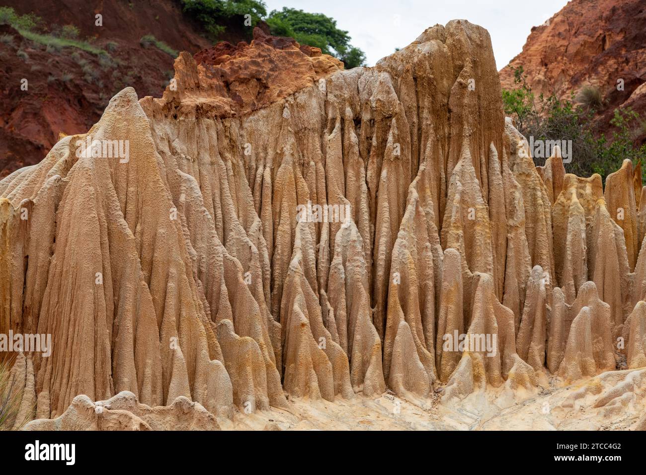 Red sandstone formations and needles (Tsingys) in Tsingy Rouge Park in ...