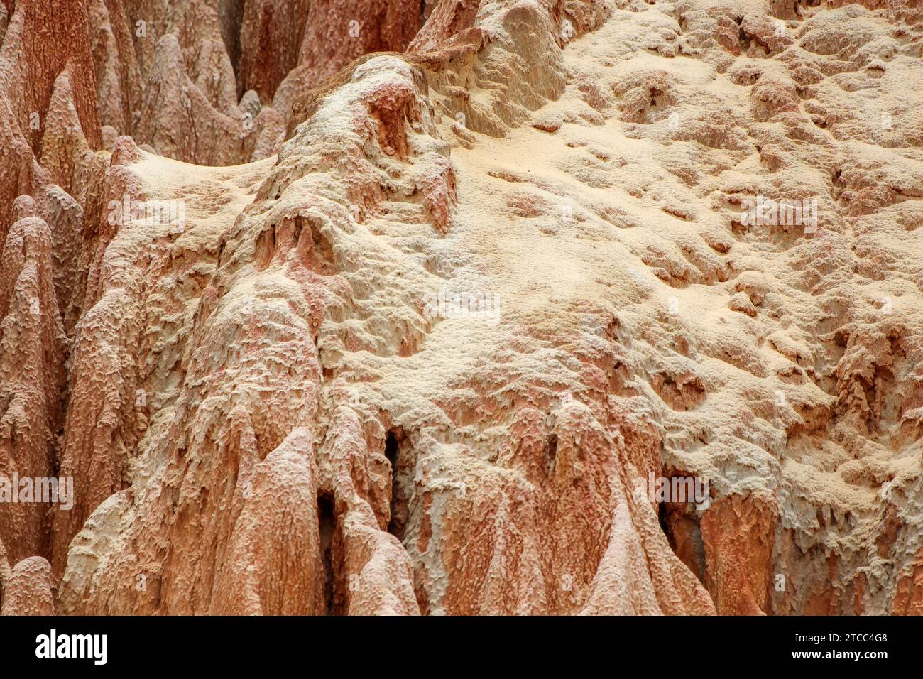 Red sandstone formations and needles (Tsingys) in Tsingy Rouge Park in ...
