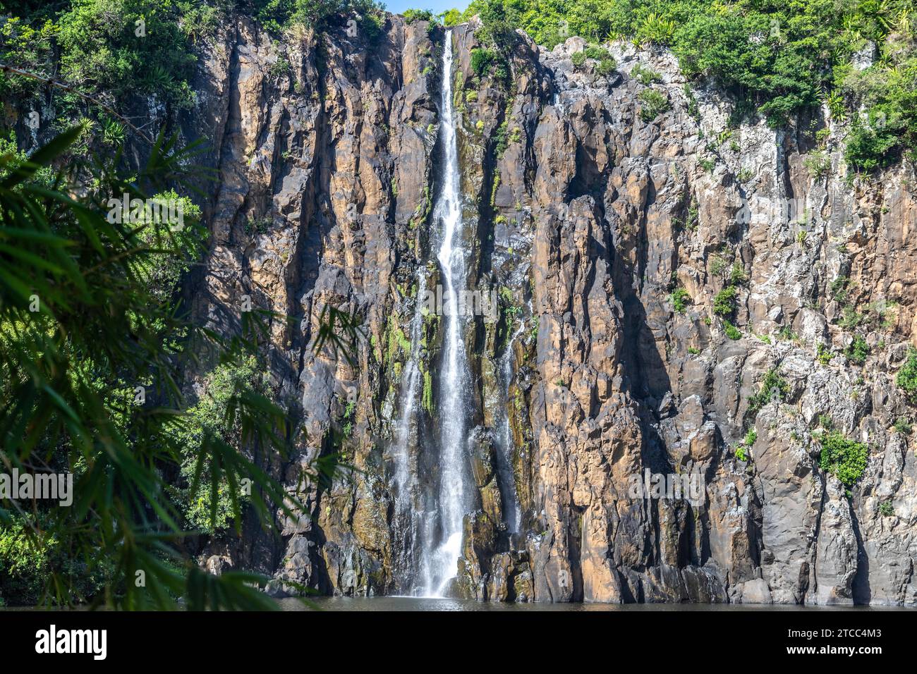 Rockface with waterfall Cascade Niagara at french island Reunion in the ...