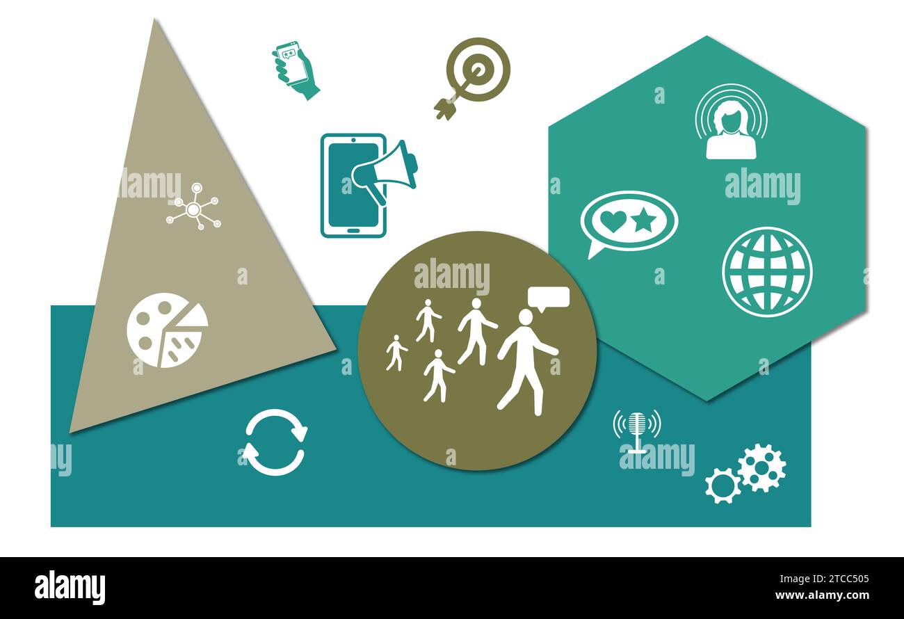 Concept of influencer with icons on geometric shapes background Stock ...