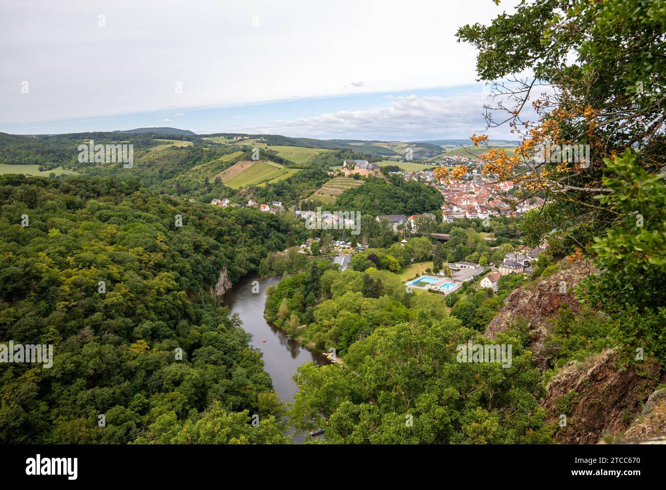 Scenic view from Rheingrafenstein at landscape with river nahe and Bad ...