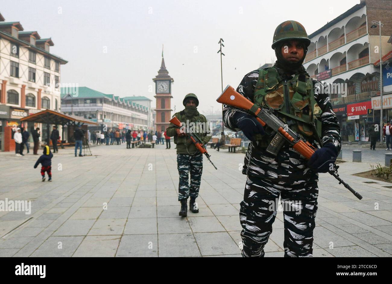 Indian paramilitary soldiers patrol in Srinagar, Kashmir After Supreme Court Decision December ...