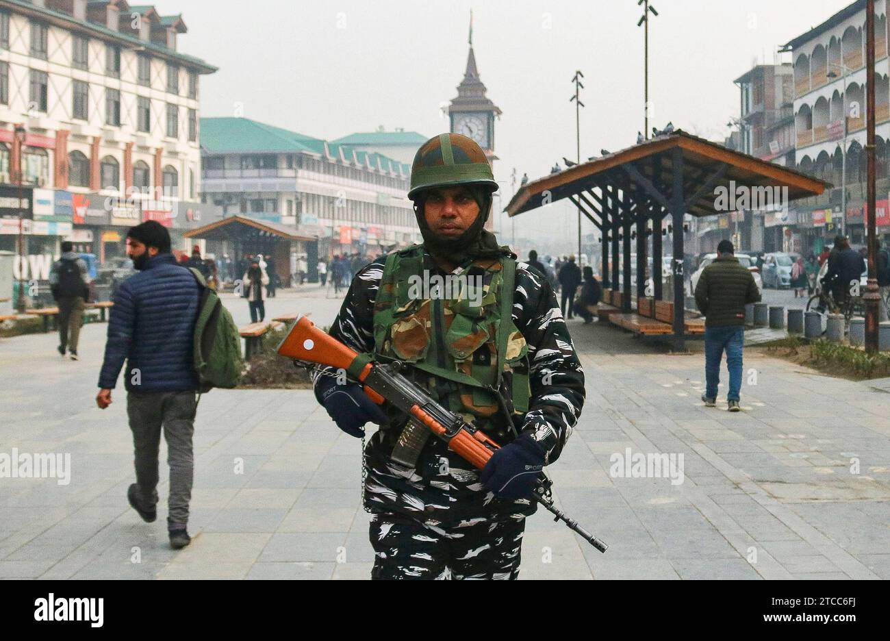 Indian paramilitary soldiers patrol in Srinagar, Kashmir After Supreme Court Decision December ...