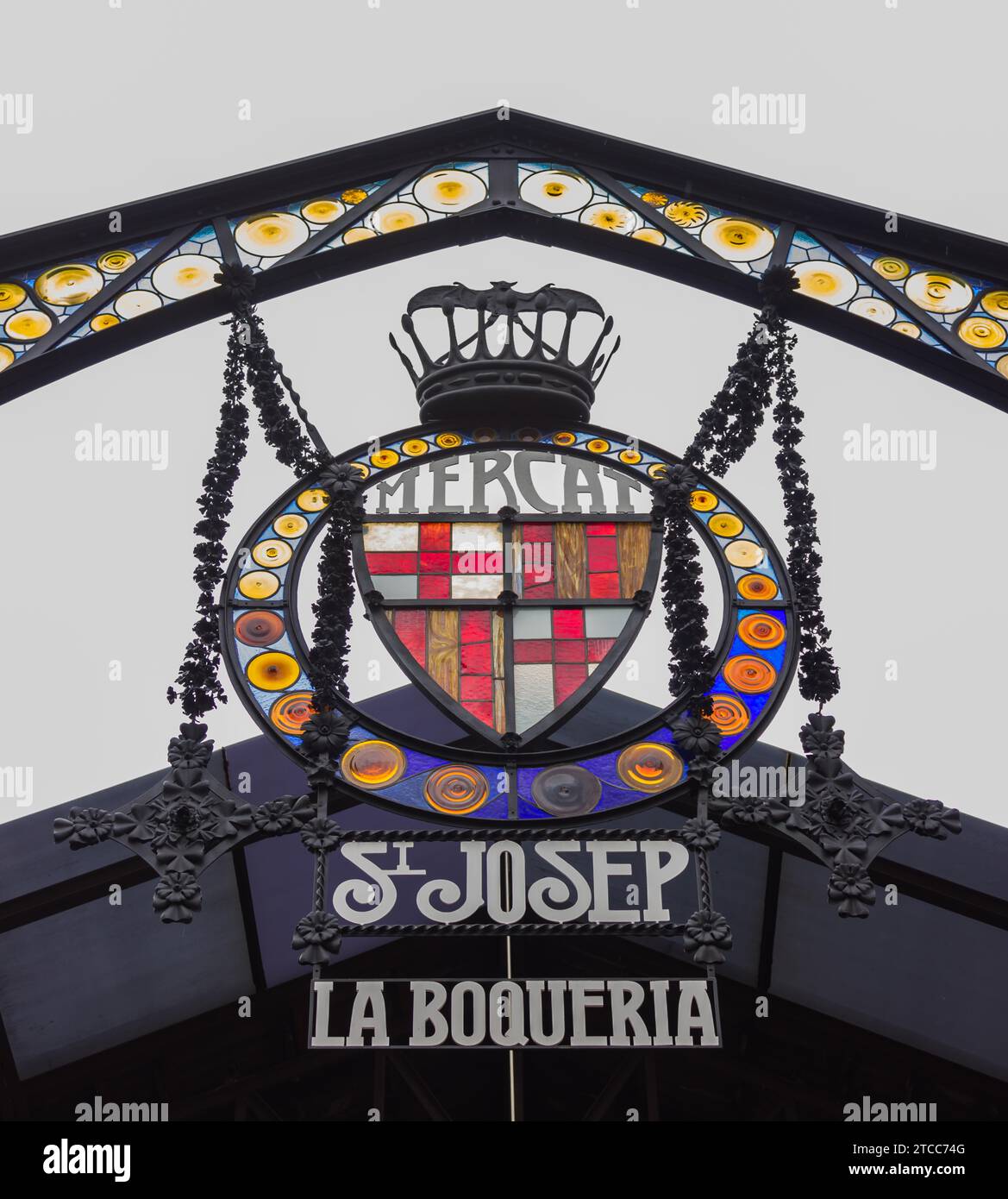 A picture of the sign at the entrance of the La Boqueria market, in ...