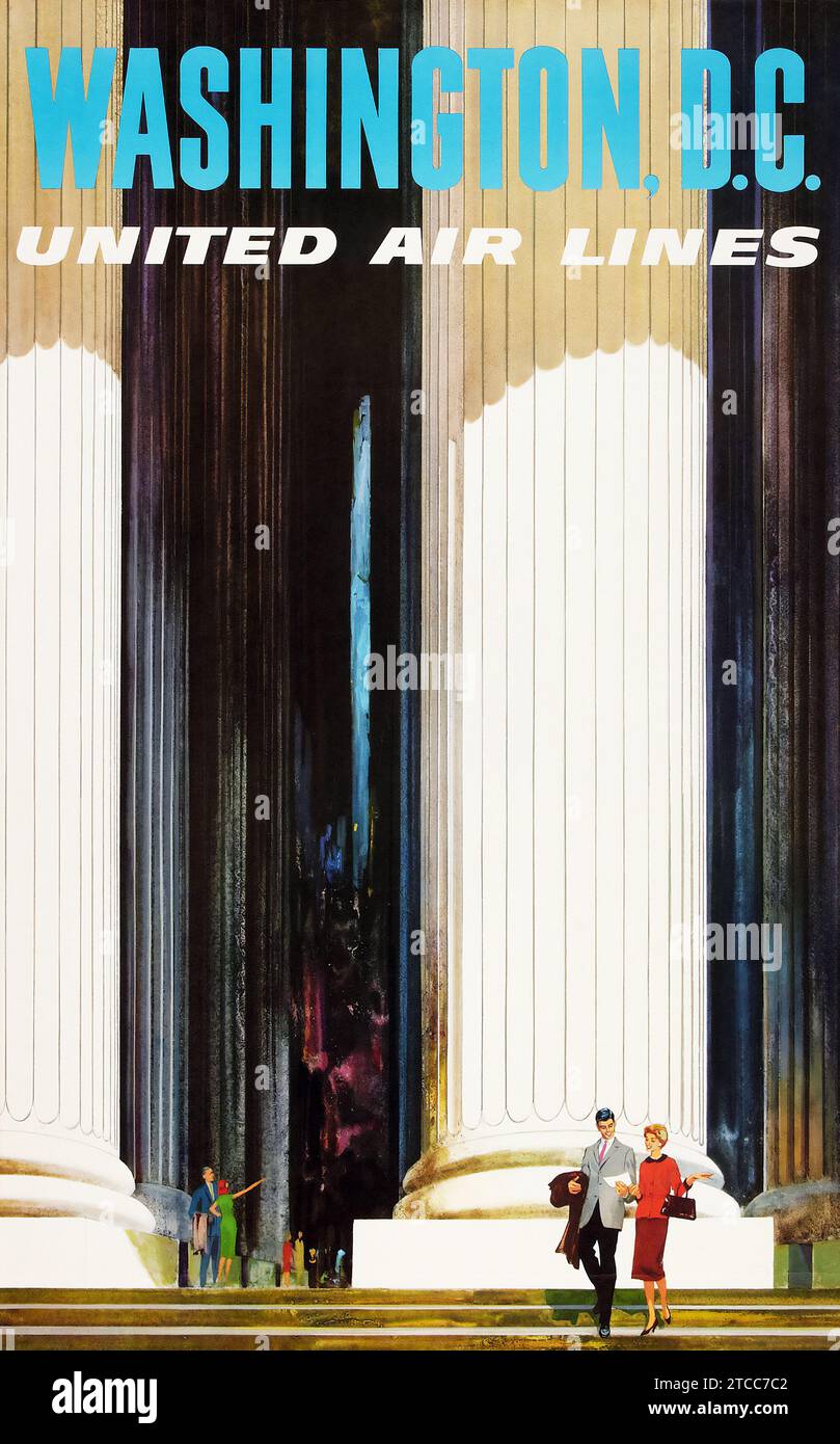 Vintage travel poster - United Airlines Washington, D.C. Advertising ...