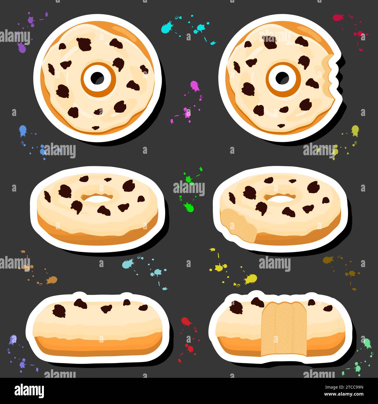 Illustration on theme big set different types sticky donuts, sweet ...