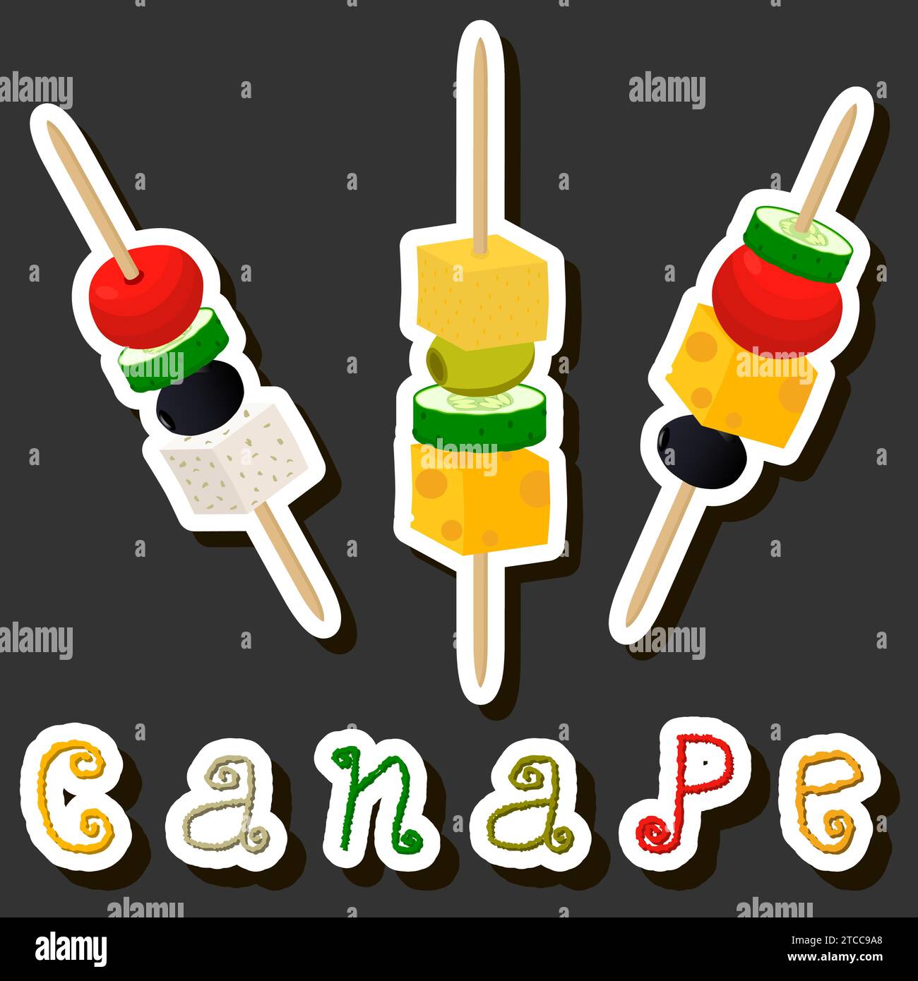 Illustration on theme big set various types beautiful tasty canape ...