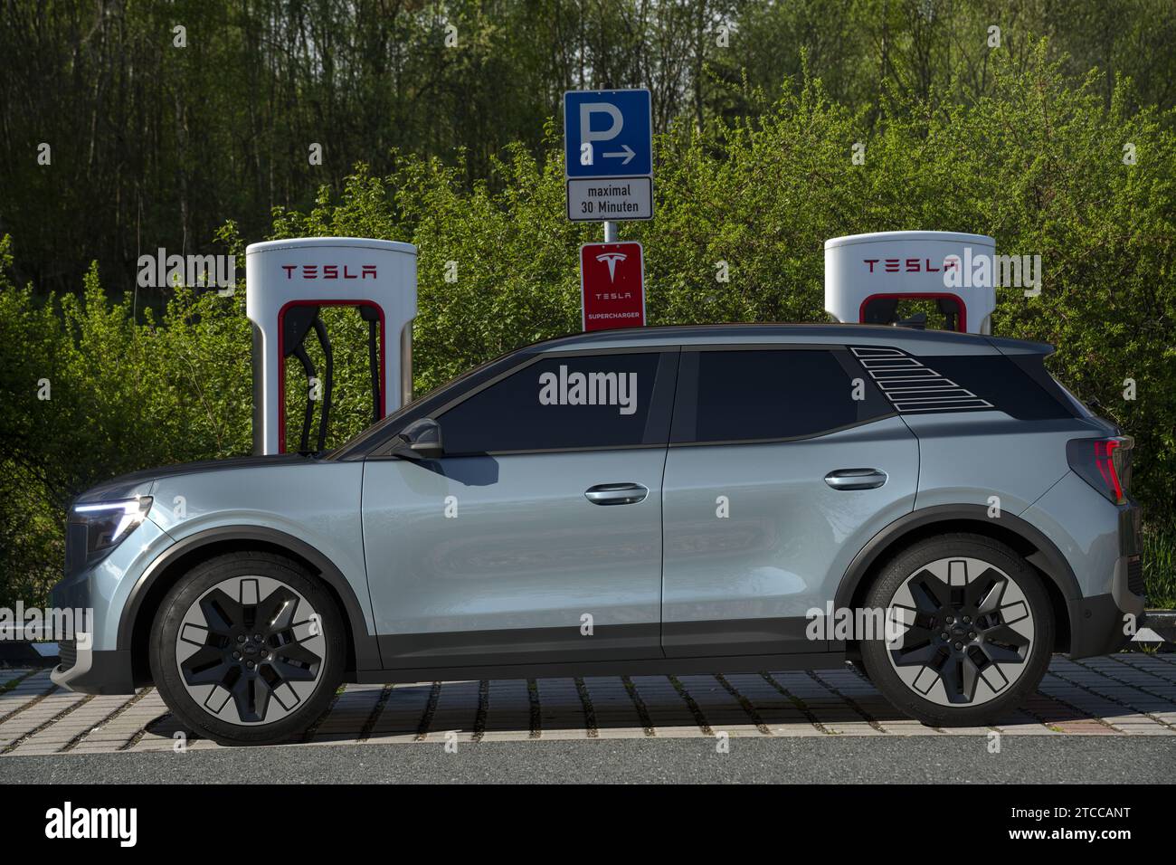 New All-Electric Ford Explorer at Tesla charging station Stock Photo ...