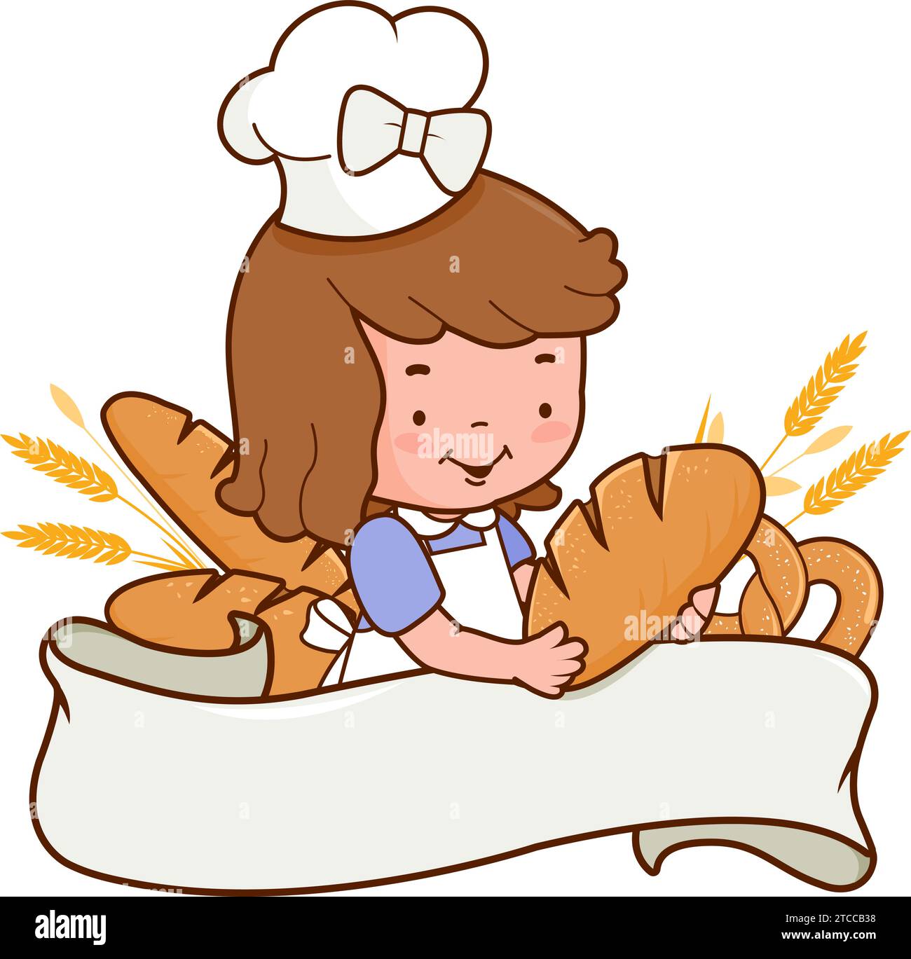 Bakery ribbon banner with child chef. Baker child with cooking hat ...