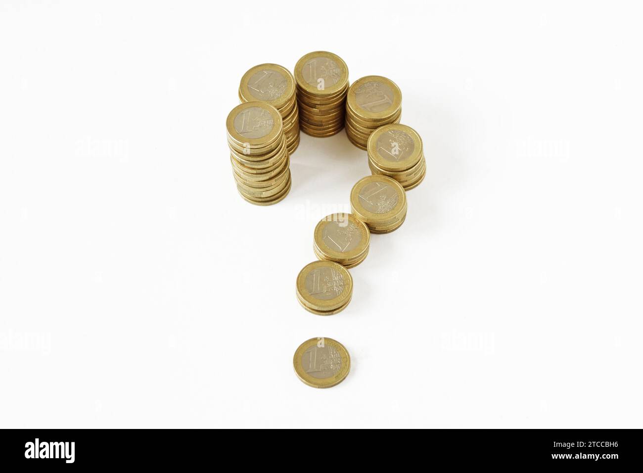 Question mark made of euro coins stack on white background - Concept of ...