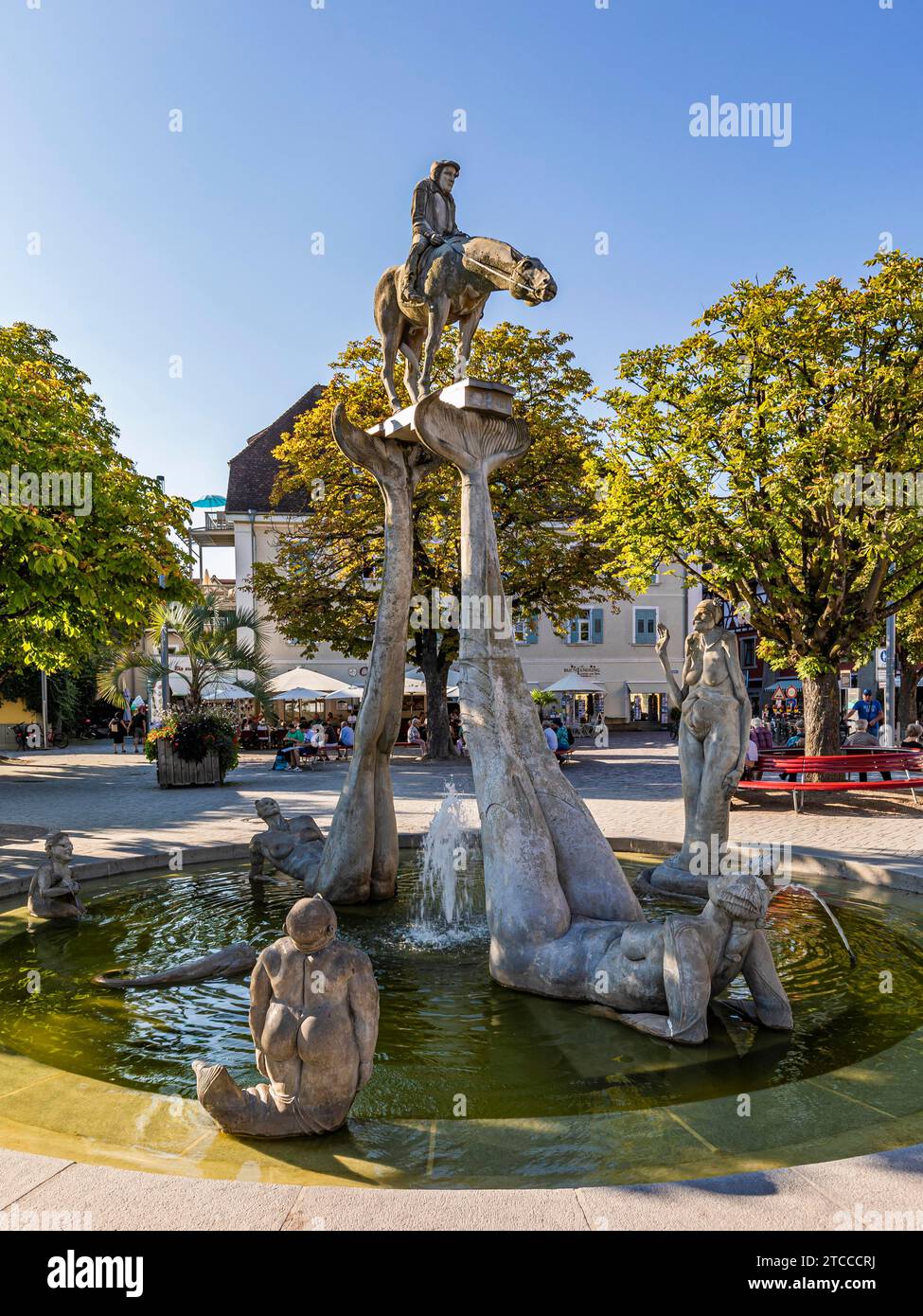 The Lake Constance Rider, a fountain by Peter Lenk in Ueberlingen, Lake ...