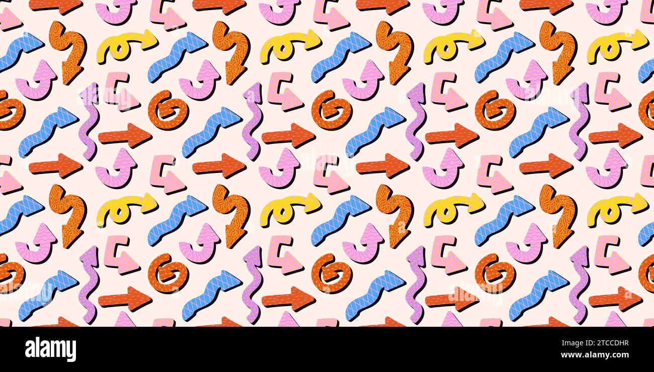 Colorful playful arrows seamless pattern in trendy style with vector ...