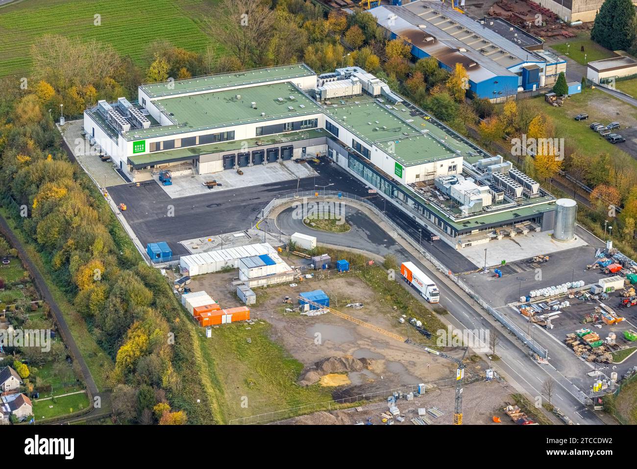 Aerial view, construction site and new building in the industrial estate An der Salzstraße, Koch ...