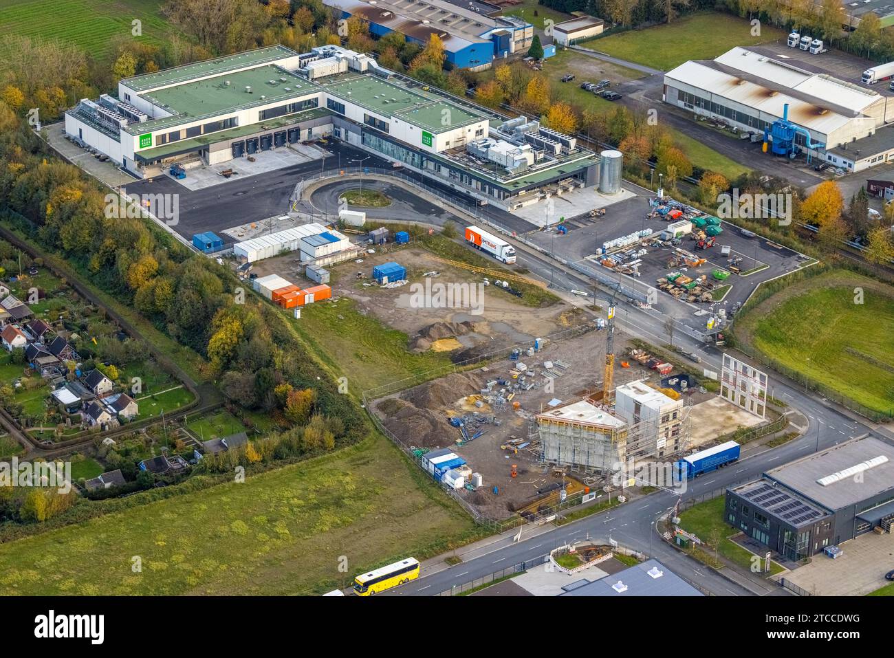 Aerial view, construction site and new building in the industrial area An der Salzstraße, Koch ...