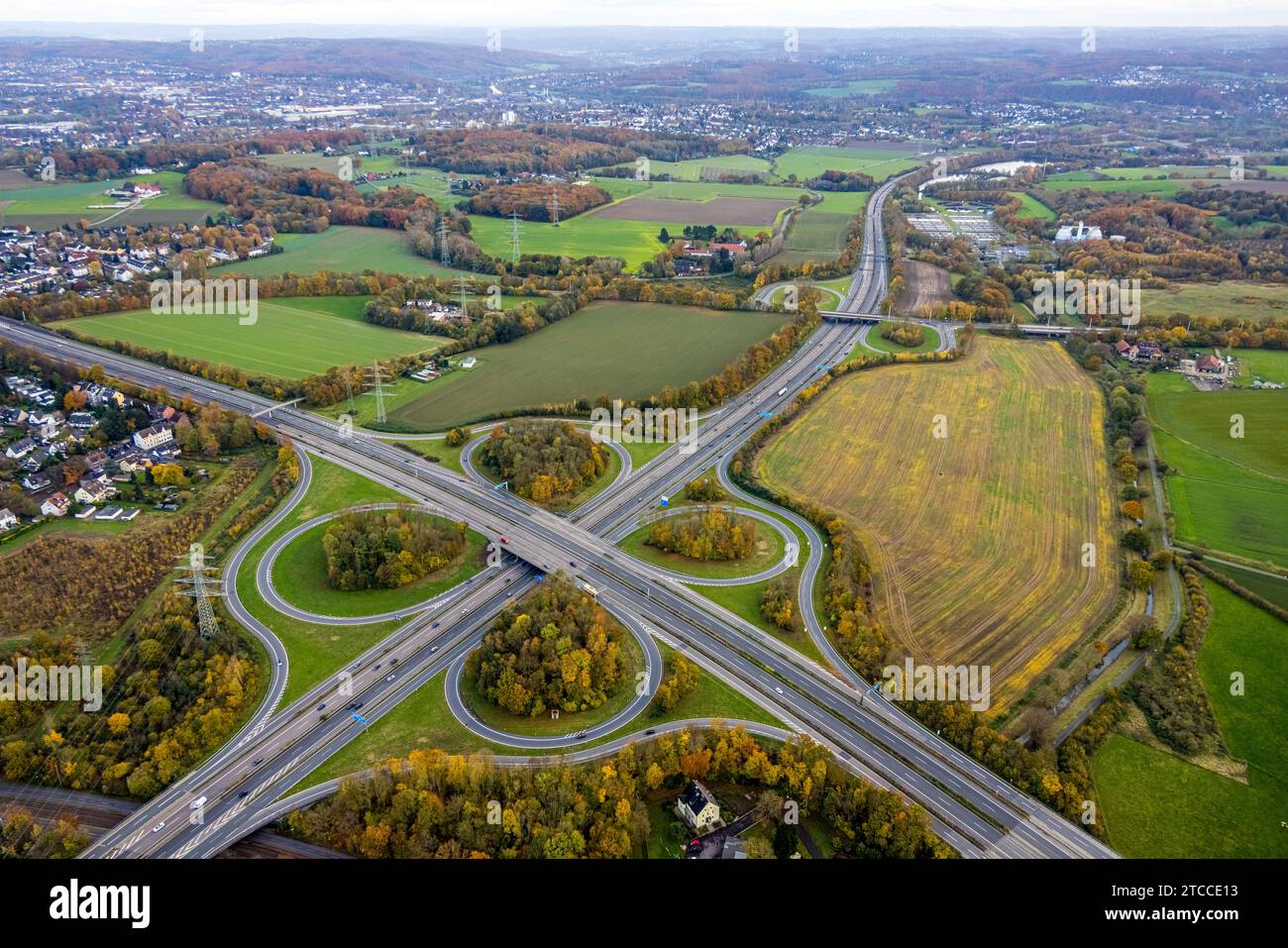 Aerial view, freeway junction Bochum-Witten of the freeway A43 and ...