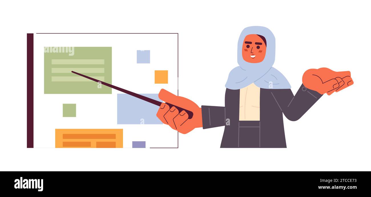 Hijab employee holding pointing stick 2D cartoon character Stock Vector ...
