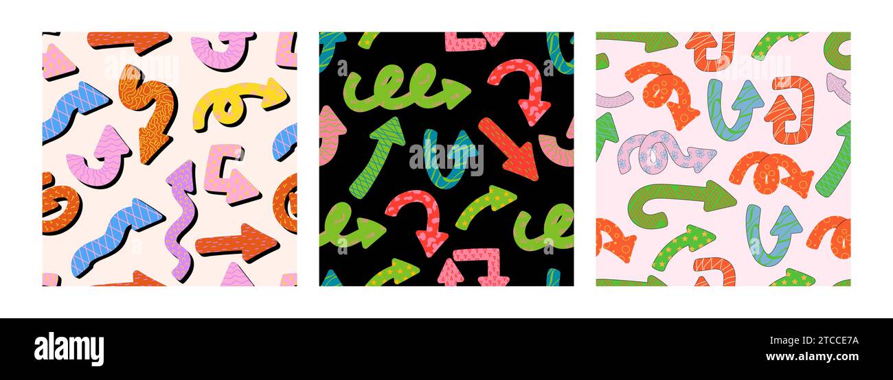 Naive playful arrows in trendy retro memphis style with vector texture ...