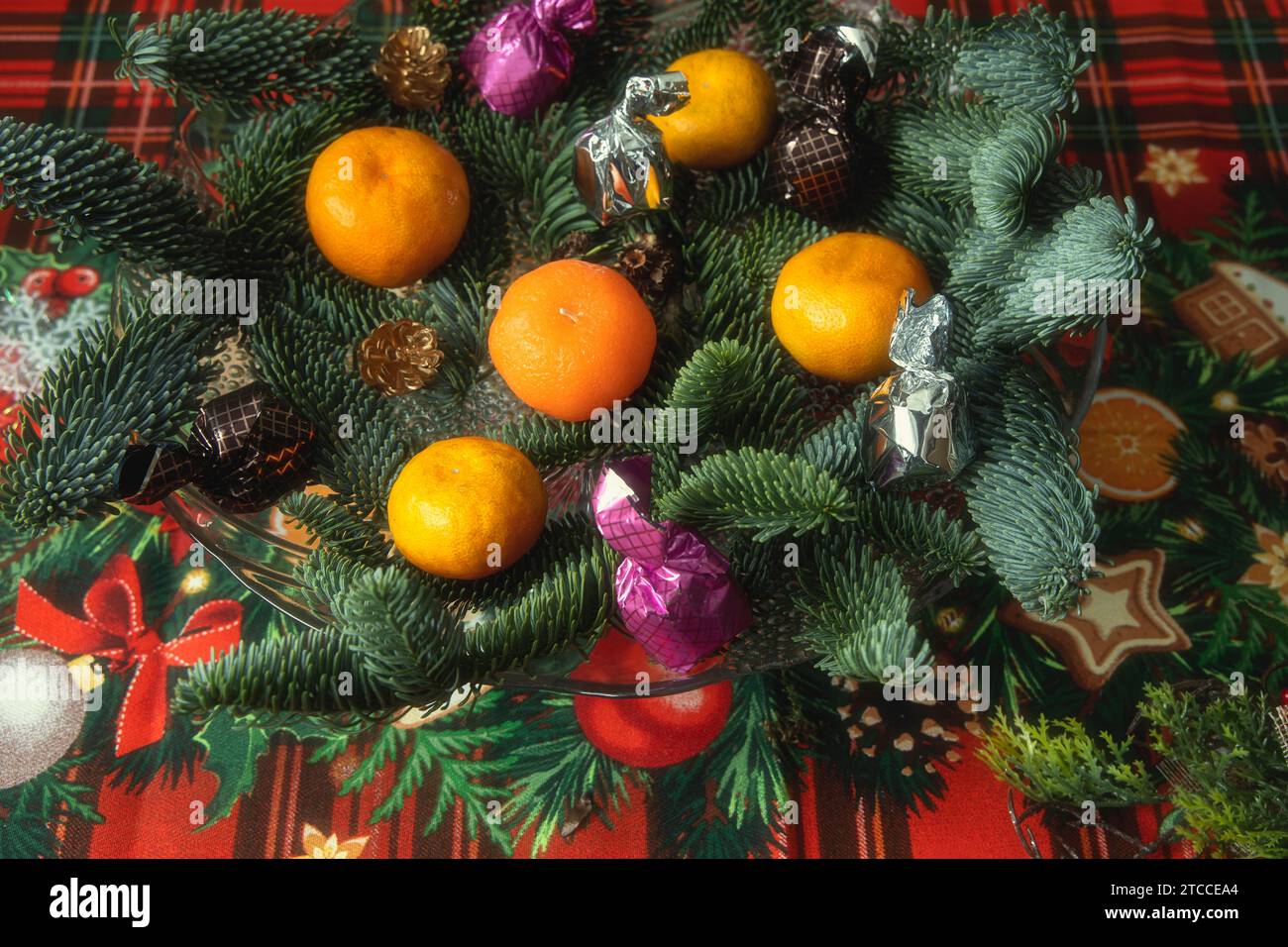 Christmas tree with decorations view above Stock Photo - Alamy
