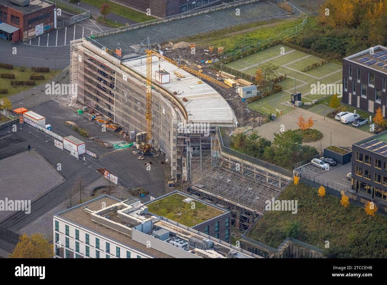 Aerial view, construction site with renovation and facade scaffolding at the Colosseum, historic ...