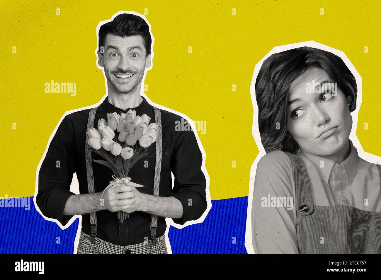 Creative collage picture illustration shy lady crazy funny flirtation ...