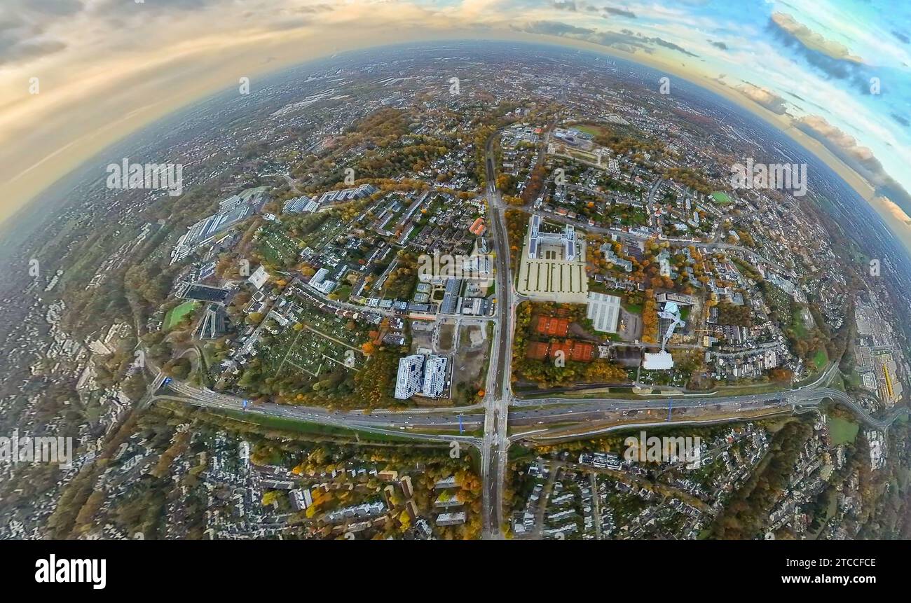 Aerial view, crossing bridge Universitätsstraße over the highway A448 ...