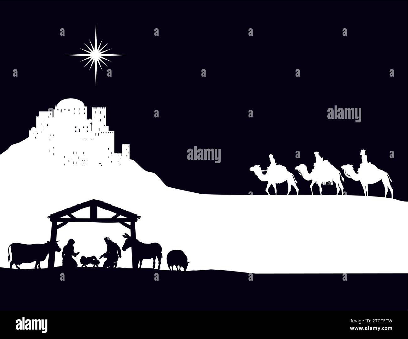 Christmas Nativity Scene Bethlehem Manger Wise Men Stock Vector Image ...