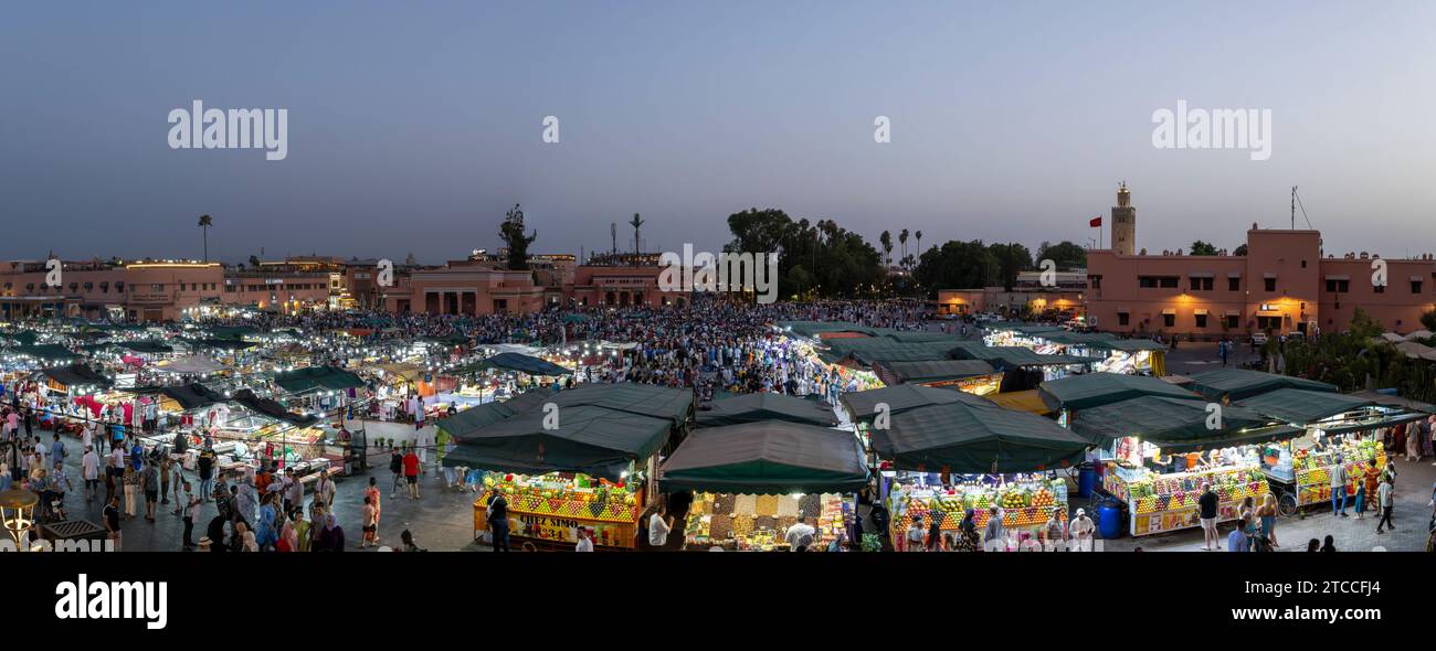 Marrakesh, Morocco: aerial panoramic view of Jemaa el-Fnaa square ...