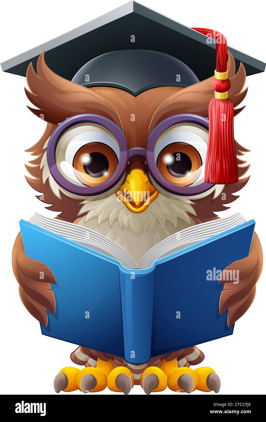 Wise Owl Cartoon Cute Professor Reading Book Stock Vector Image & Art ...
