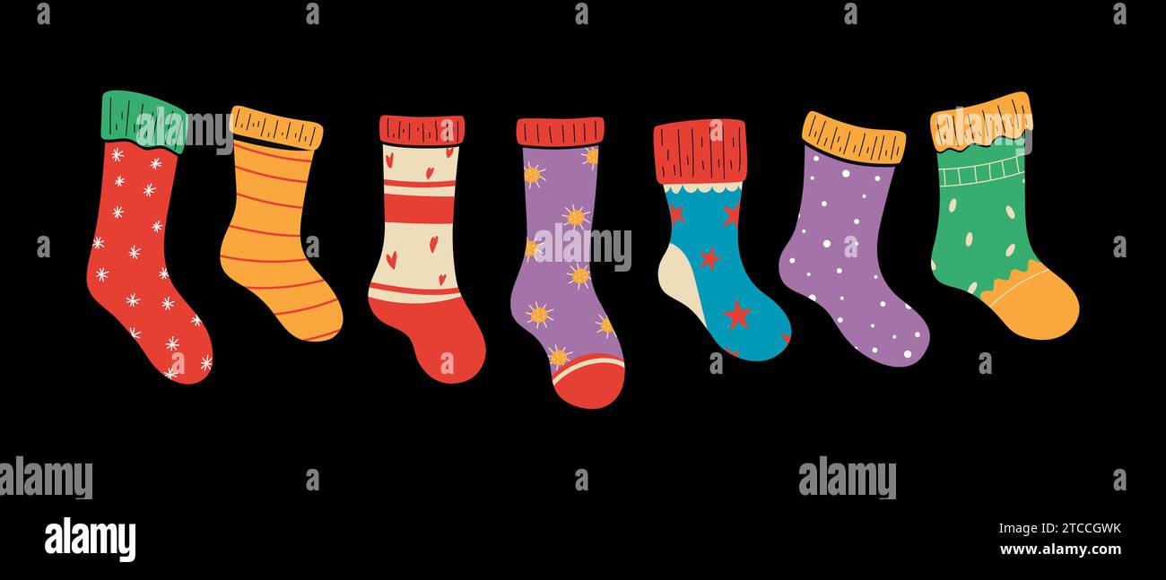 Colorful socks with groovy designs and vintage textures. Vector ...