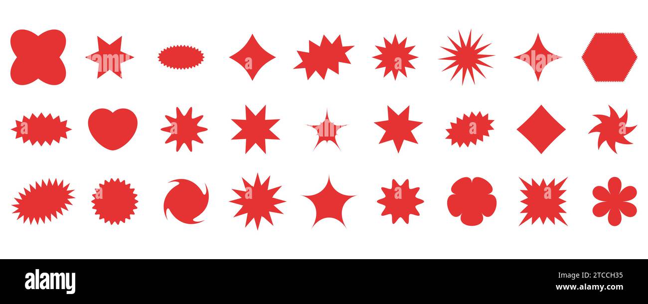 Set of red starburst stickers. Design elements for promo advertising ...