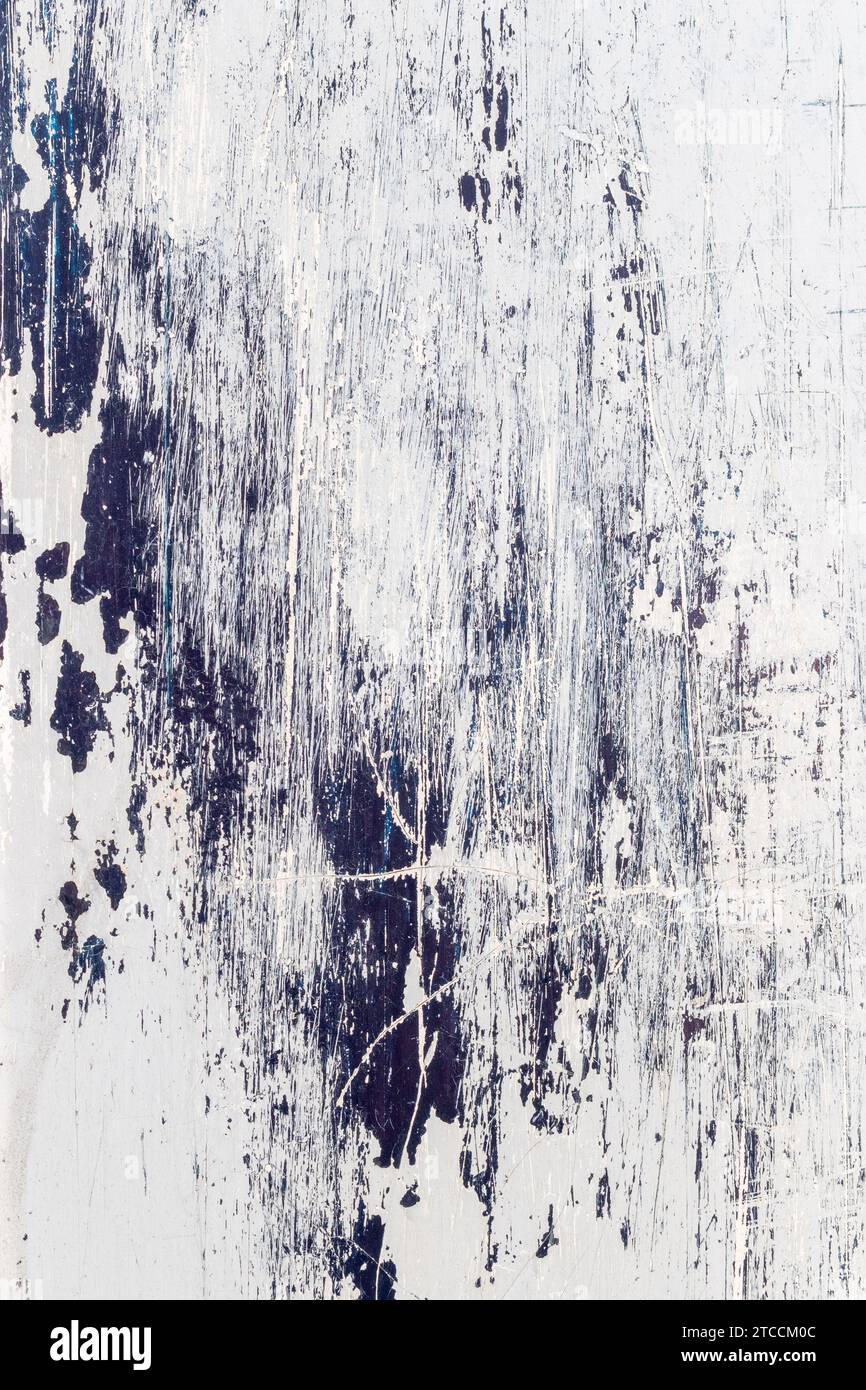 Close-up image showing the textures and colours of peeling paint on the ...