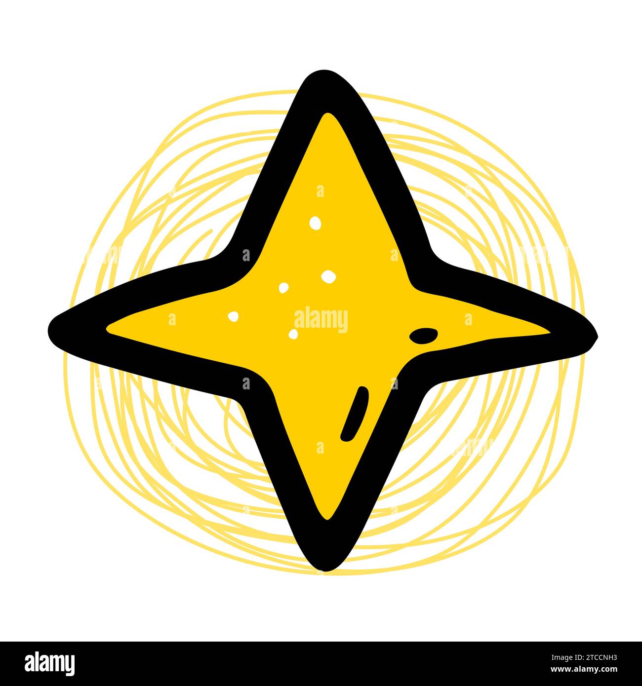 Space doodle star. Hand-drawn yellow glow decoration on white ...