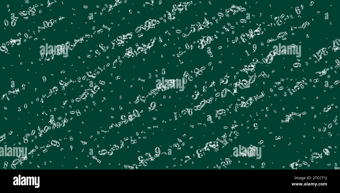 School math notebook cover. White chalk numbers floating in the air ...