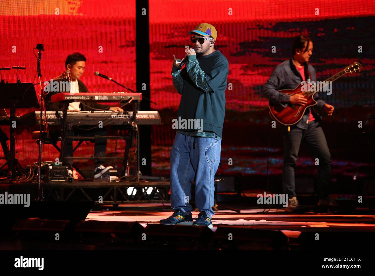 Taiwanese rock and Hip-Hop musician, songwriter, singer and guitarist Chang Chen-yue performs at ...