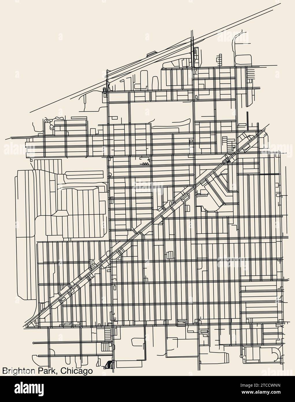 Street roads map of the BRIGHTON PARK COMMUNITY AREA, CHICAGO Stock ...