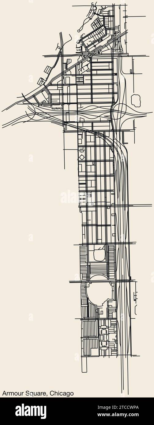 Street roads map of the ARMOUR SQUARE COMMUNITY AREA, CHICAGO Stock ...