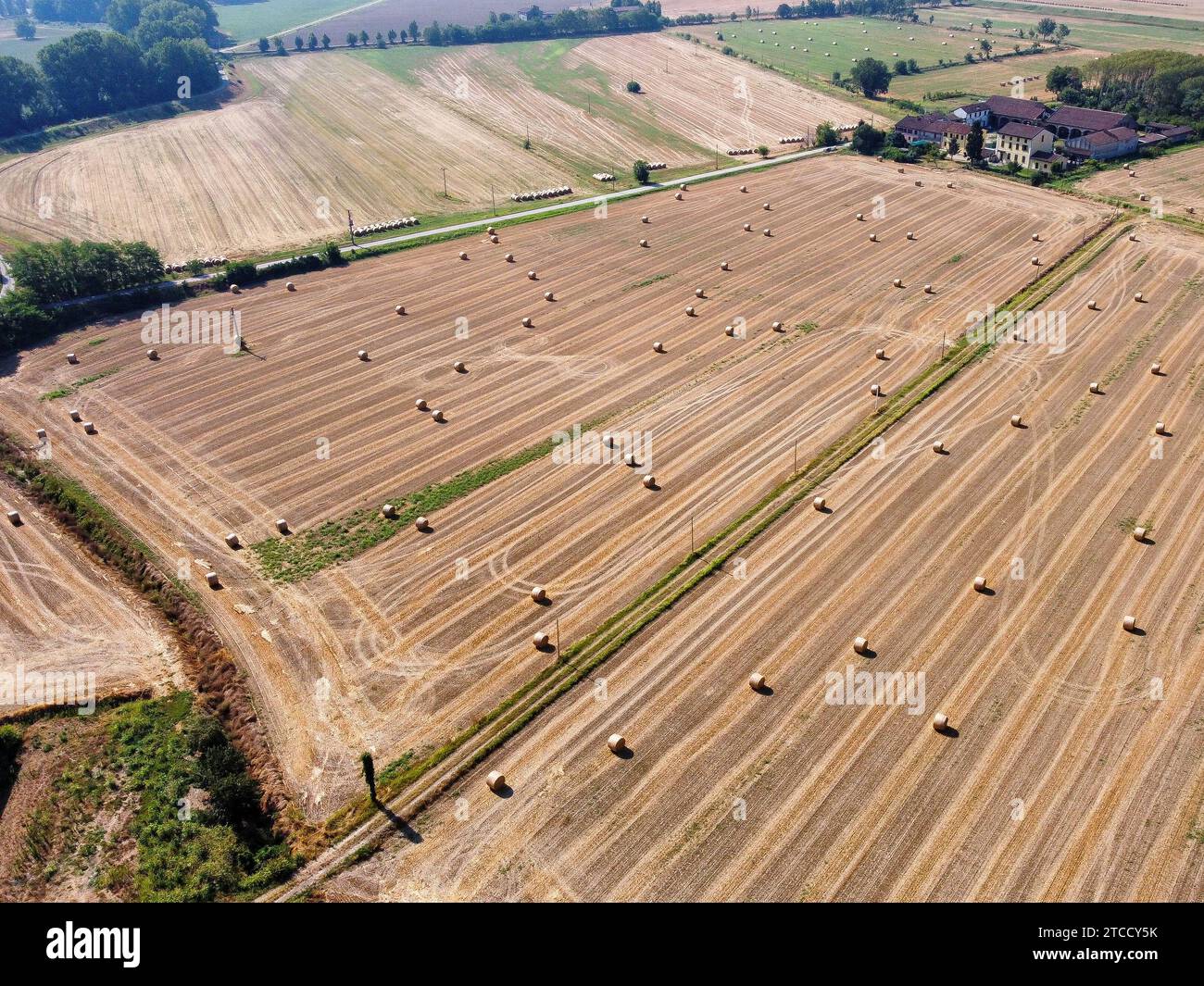 aerial view of an agricultural field with hay bales Stock Photo - Alamy