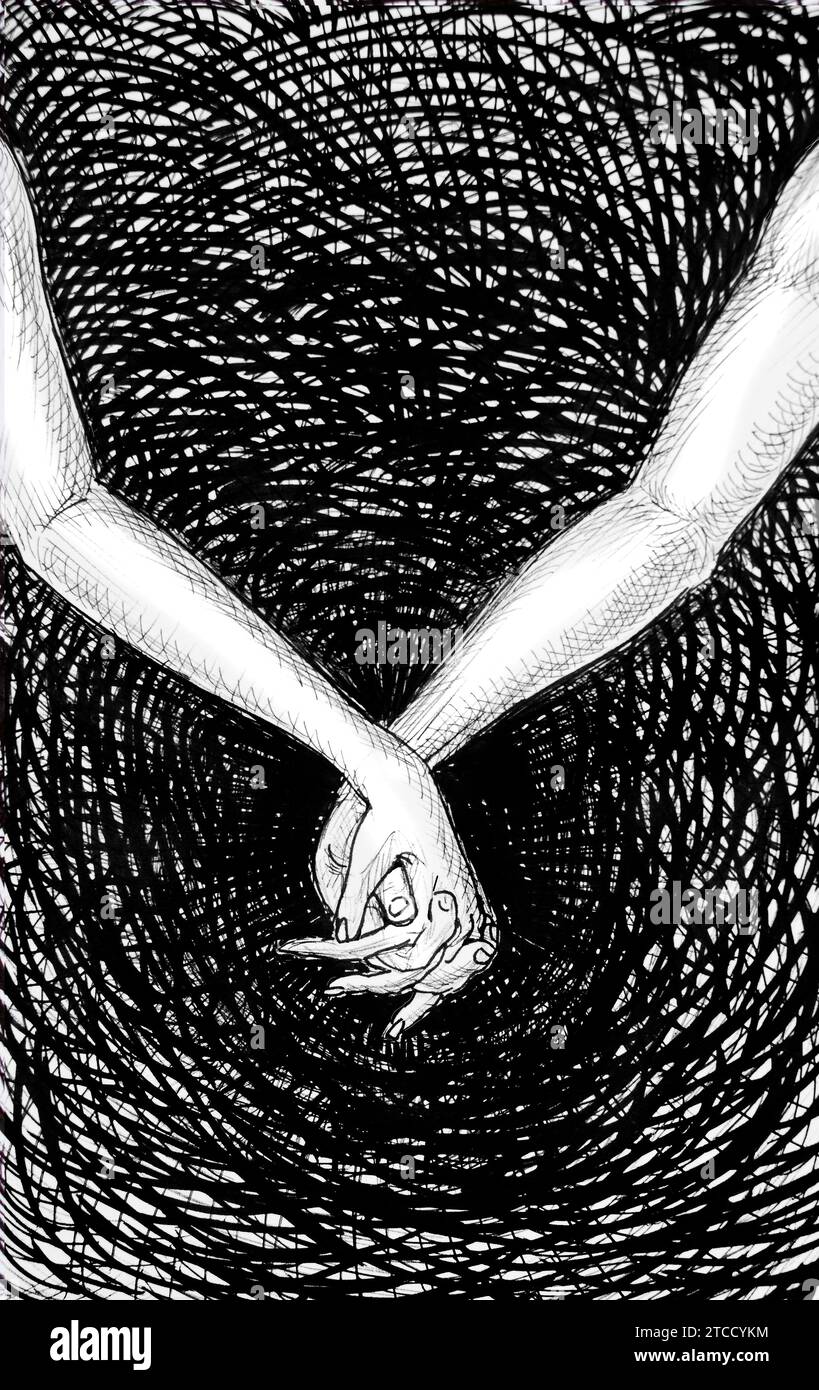 hand in hand Ink drawing illustration Stock Photo - Alamy