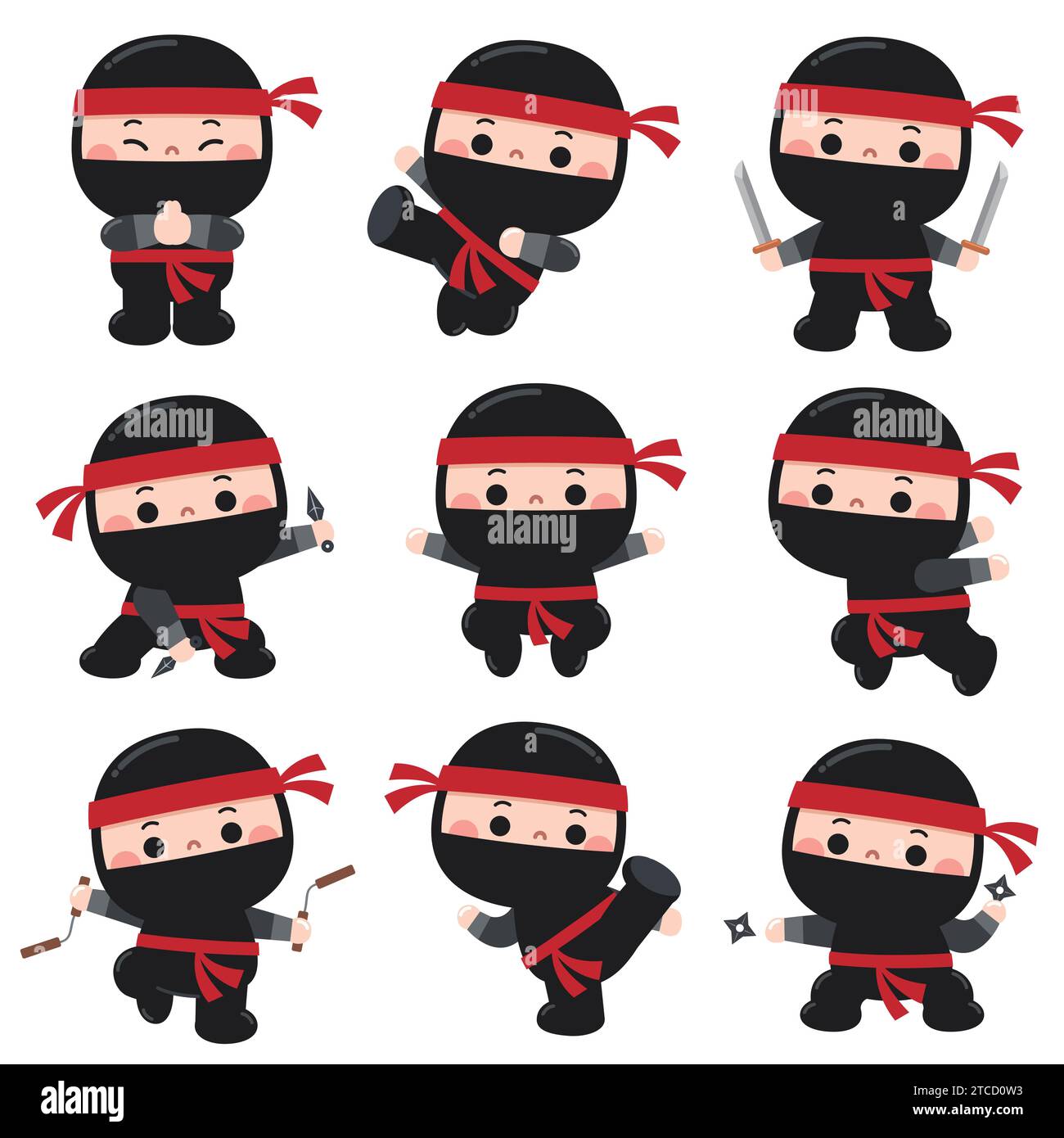 A fun and adorable cartoon-style illustration featuring ninja ...