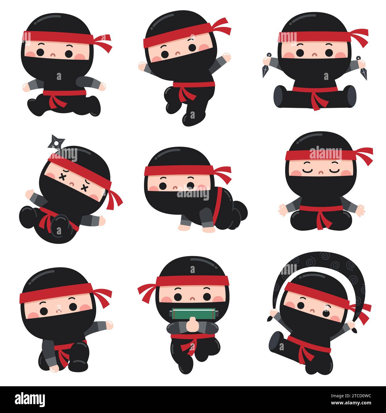 A fun and adorable cartoon-style illustration featuring ninja ...