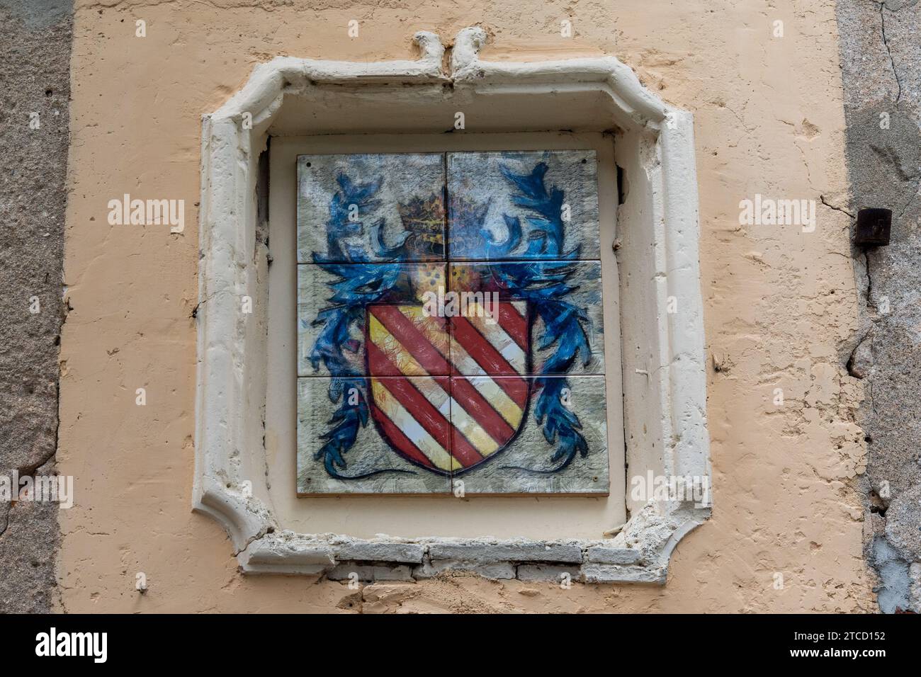 Ceramic tiles painted with the coat of arms of Finale Ligure on the ...