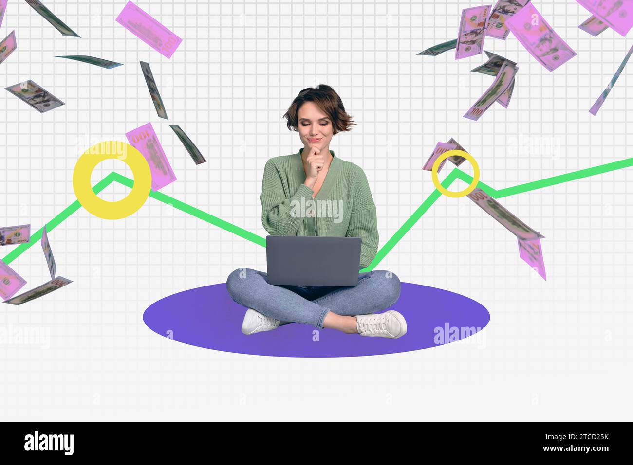 Creative poster collage illustration sitting young woman business ...