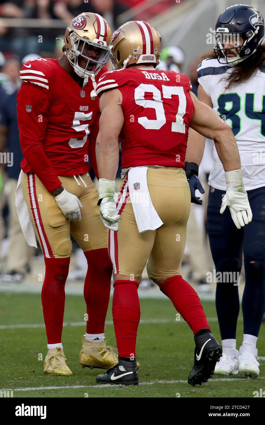 San Francisco 49ers linebacker Randy Gregory (5) celebrates with ...