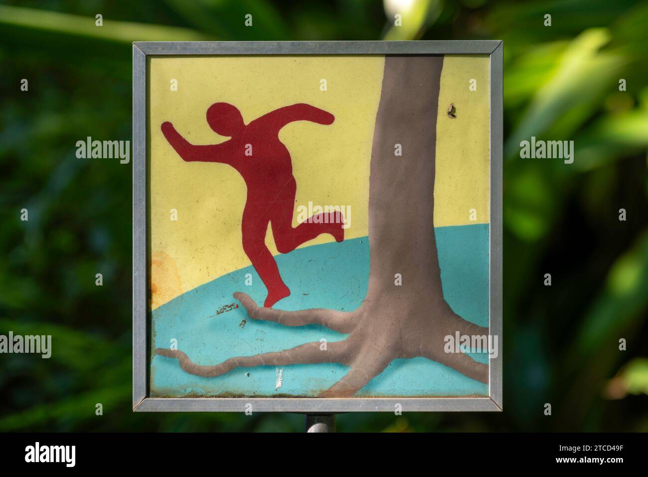 Puerto de la Cruz botanical garden warning sign, Tenerife, Spain Stock ...