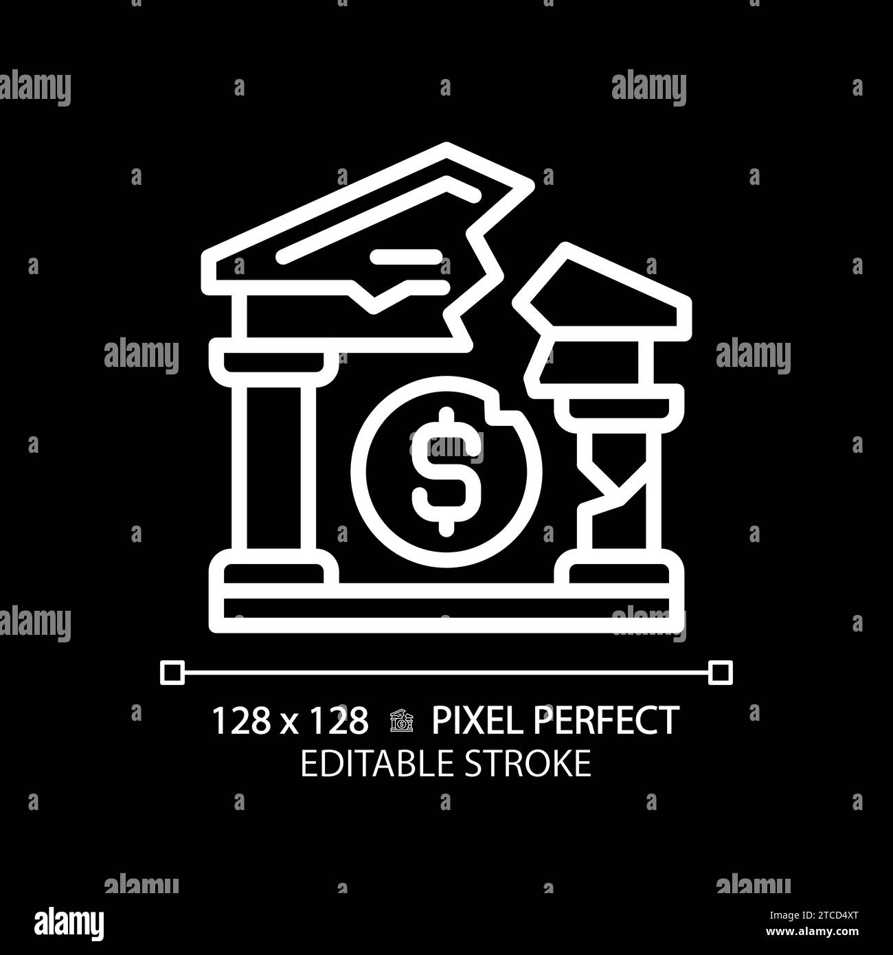2D thin linear pixel perfect simple white bank failure icon Stock ... 2D thin linear pixel perfect simple white bank failure icon Stock ...