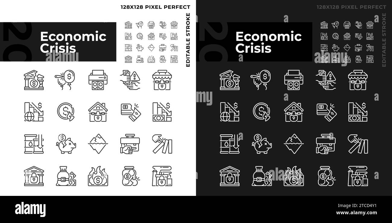 Set of editable pixel perfect black economic crisis icons Stock Vector ...