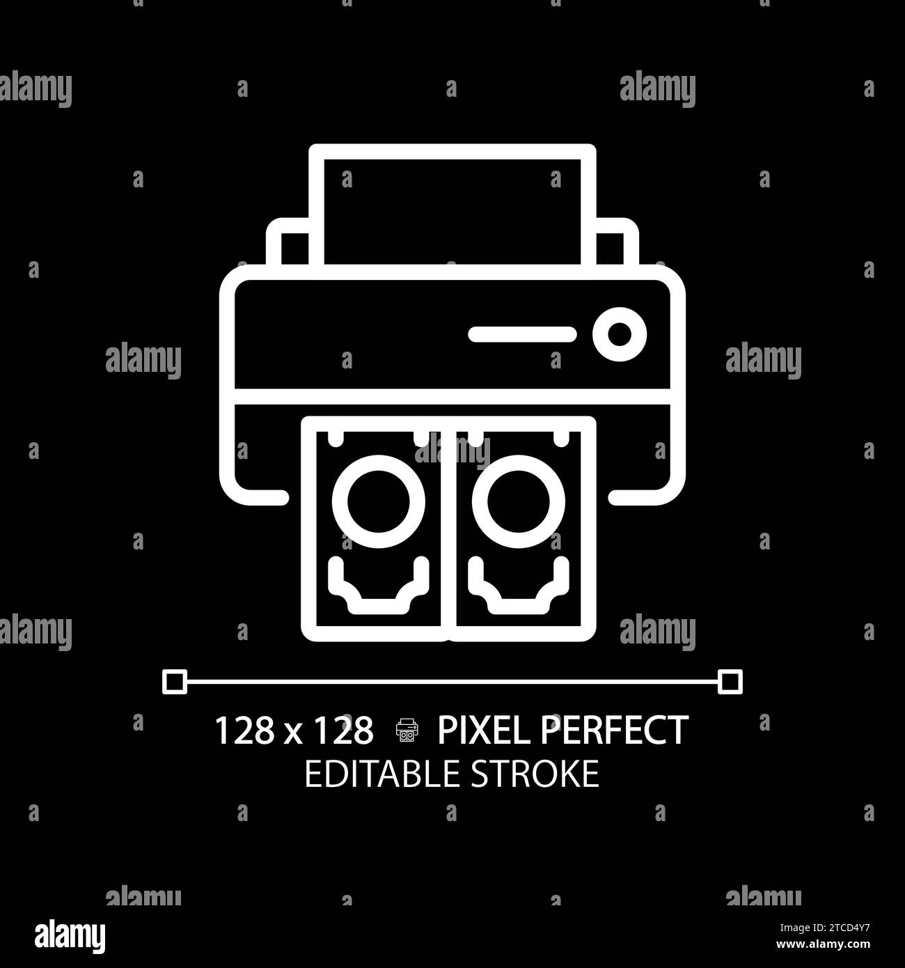 2D thin linear pixel perfect simple white printing money icon Stock ... 2D thin linear pixel perfect simple white printing money icon Stock ...