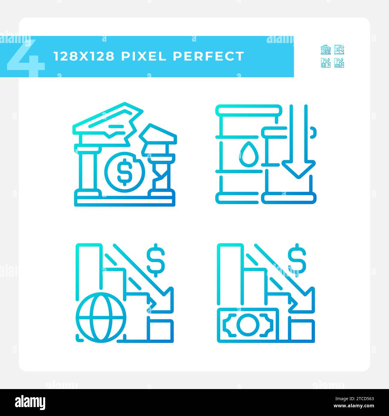 2D pixel perfect gradient economic crisis icons set Stock Vector Image ...